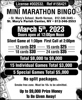 Mini Marathon Bingo , Mini Marathon Bingo at St. Mary's School