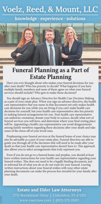 Funeral Planning as a Part of Estate Planning, Voelz, Reed & Mount LLC ...