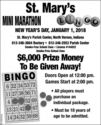 Mini Marathon - Bingo , St. Mary's Parish Center
