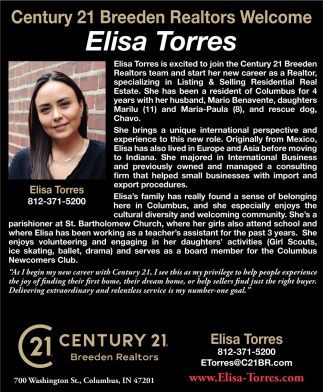 Century 21 Breeden Realtors Welcome Elisa Torres, Century 21: Elisa Torres